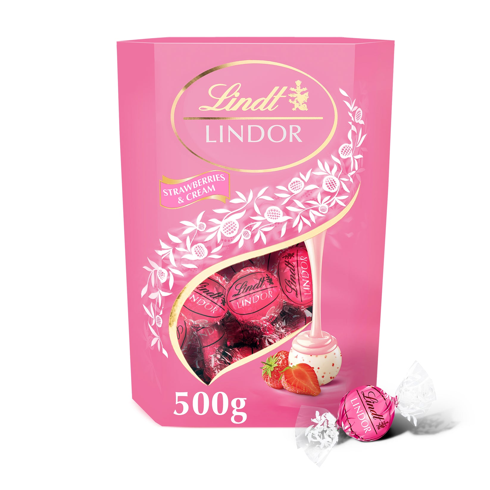 Lindt Lindor White Strawberry & Cream Cornet 500G – Sweets